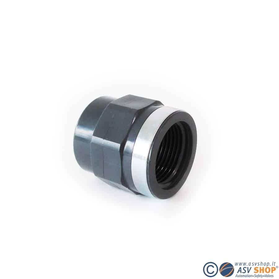 Manicotto di passaggio filettato femmina rinforzato in PVC-U