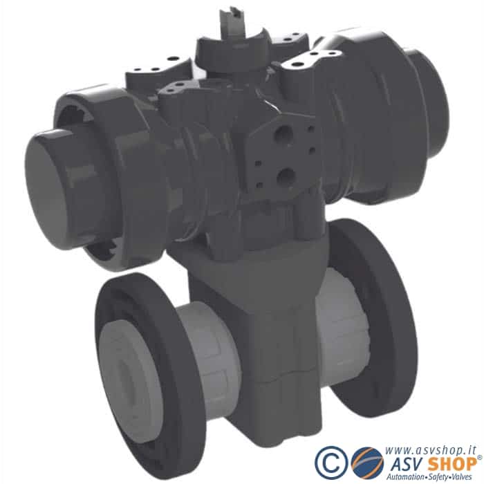 Valvola a sfera COMPACT 10 in PVC con attuatore pneumatico